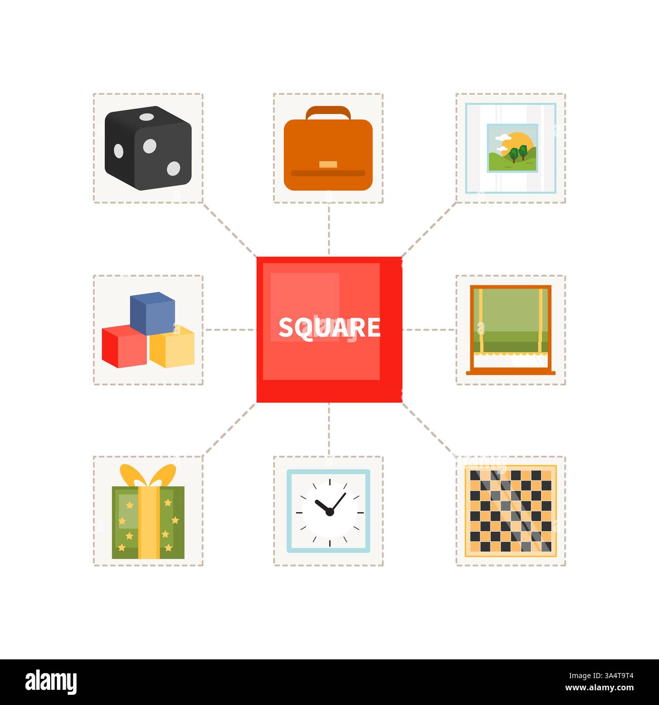 Card with square objects. Children educational game. Vector ...