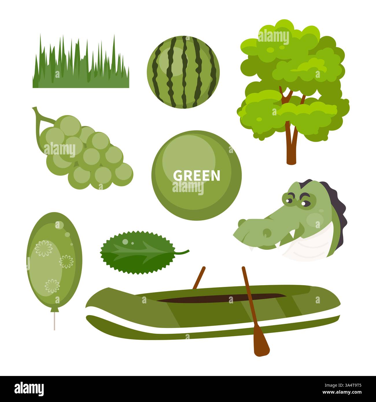 Card with green objects. Educational game for children. Vector illustration Stock Vector Image ...