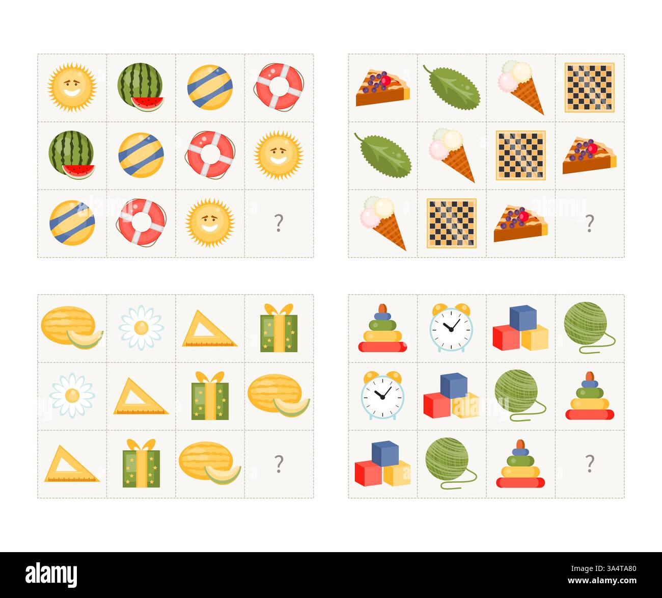 Find the missing items. Set of cards with logic game for kids. Vector ...