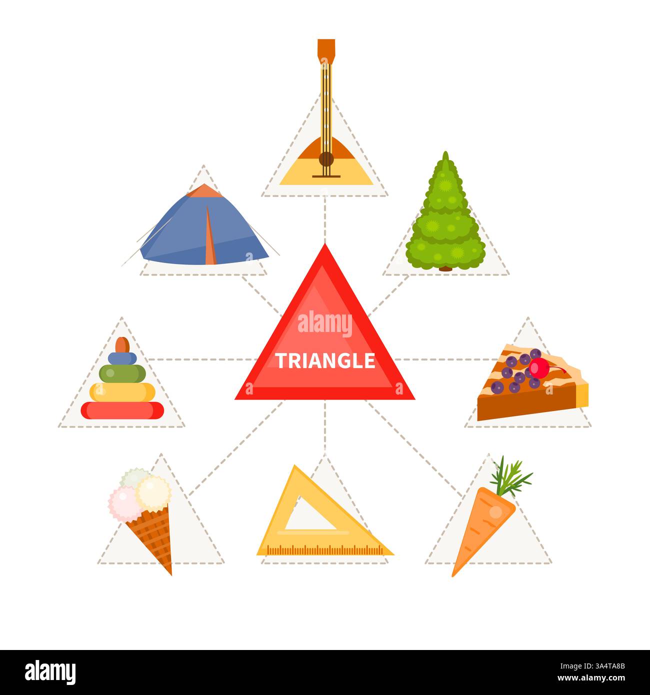 Card with triangular objects. Children educational game. Vector ...