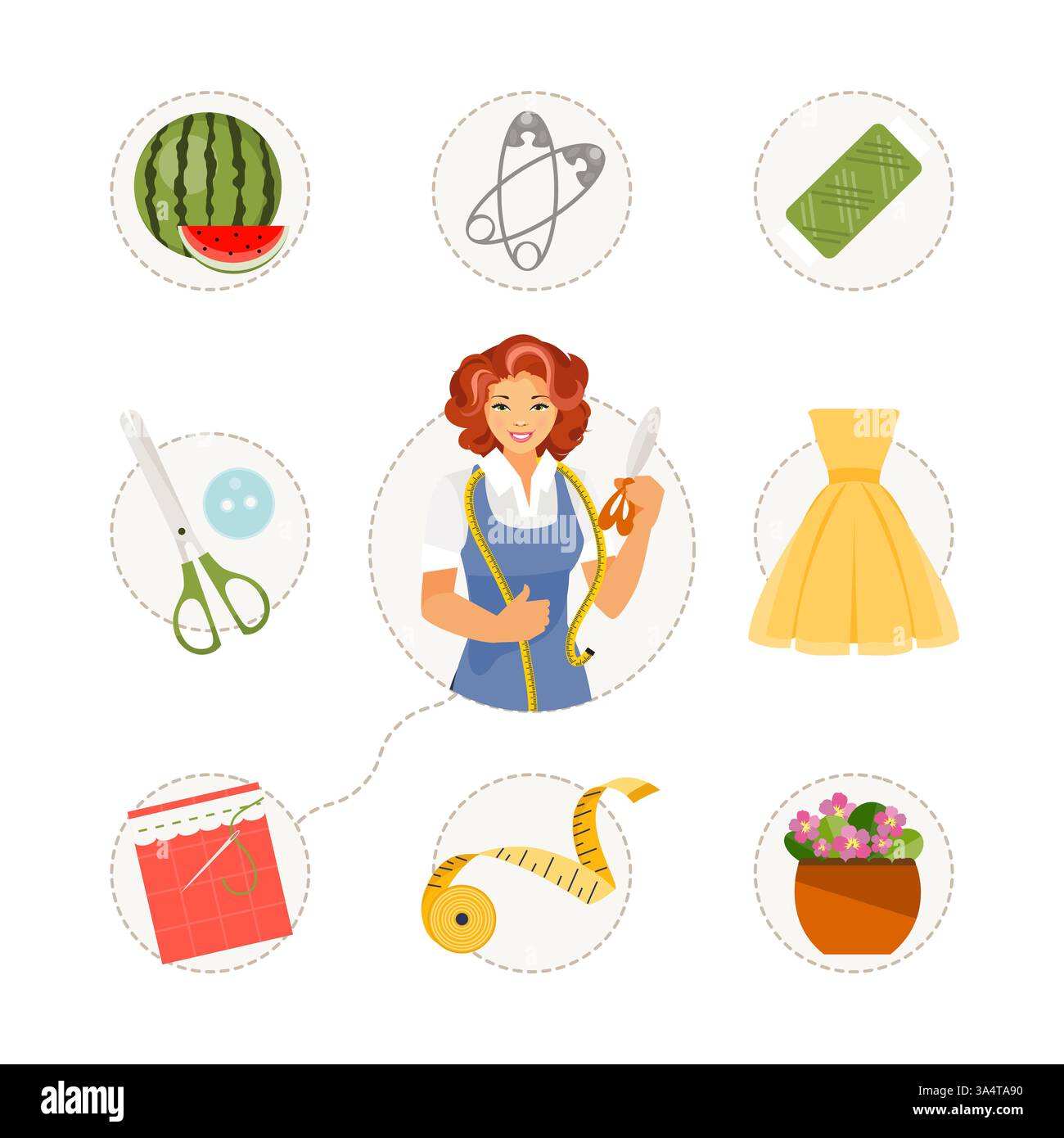 Matching kids game on seamstress profession. Card with sewing objects ...