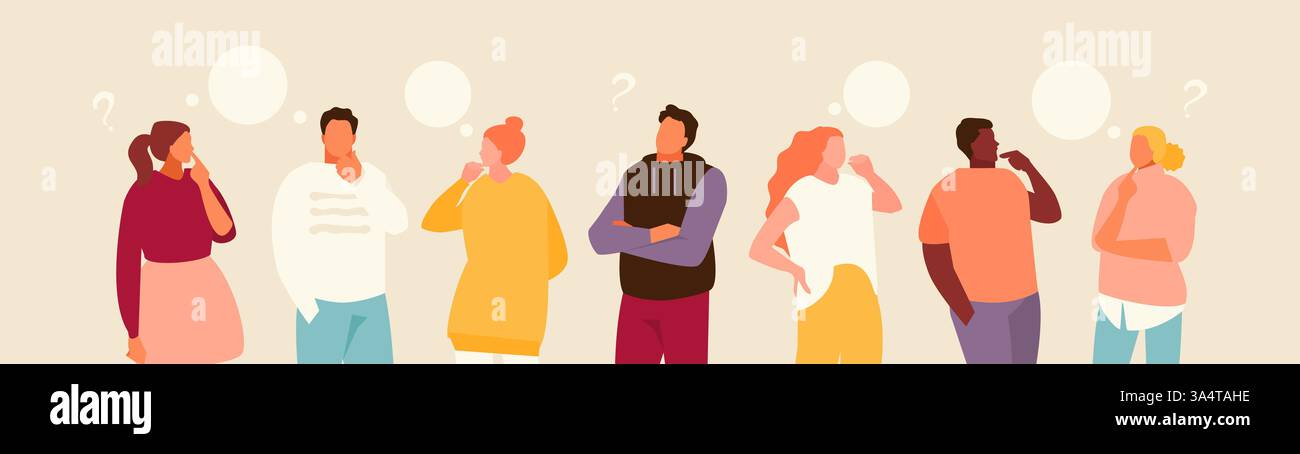 Group of cartoon thoughtful people. Problem solving and choice. Vector modern illustration Stock ...