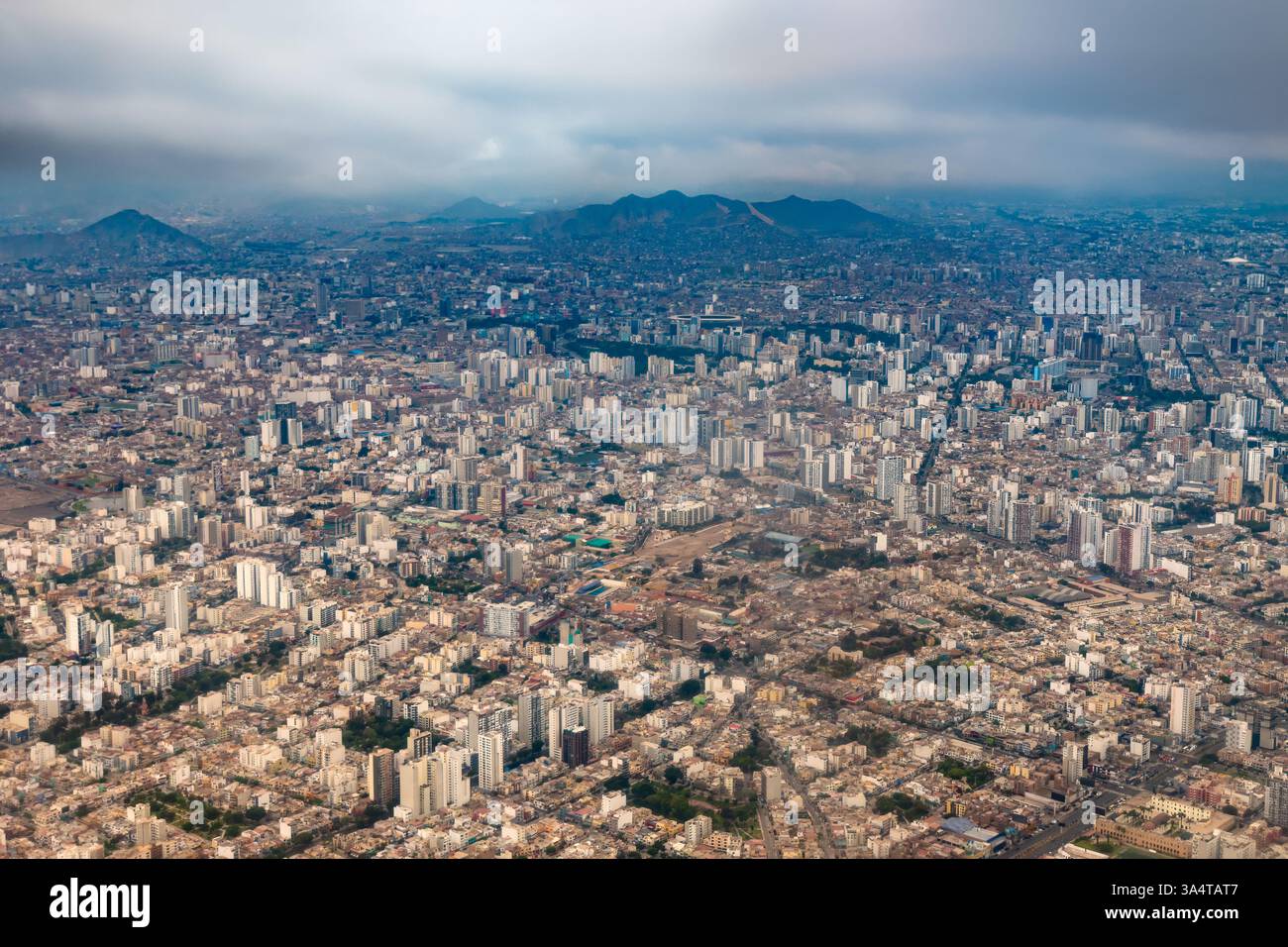 A sweeping aerial perspective highlights the vast urban sprawl of Lima ...