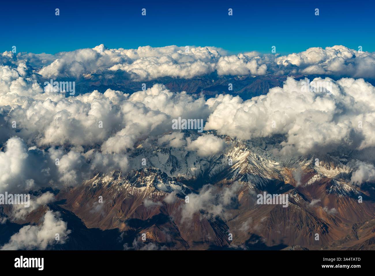 Aerial view of the Andes mountain range in the border between Chile and ...