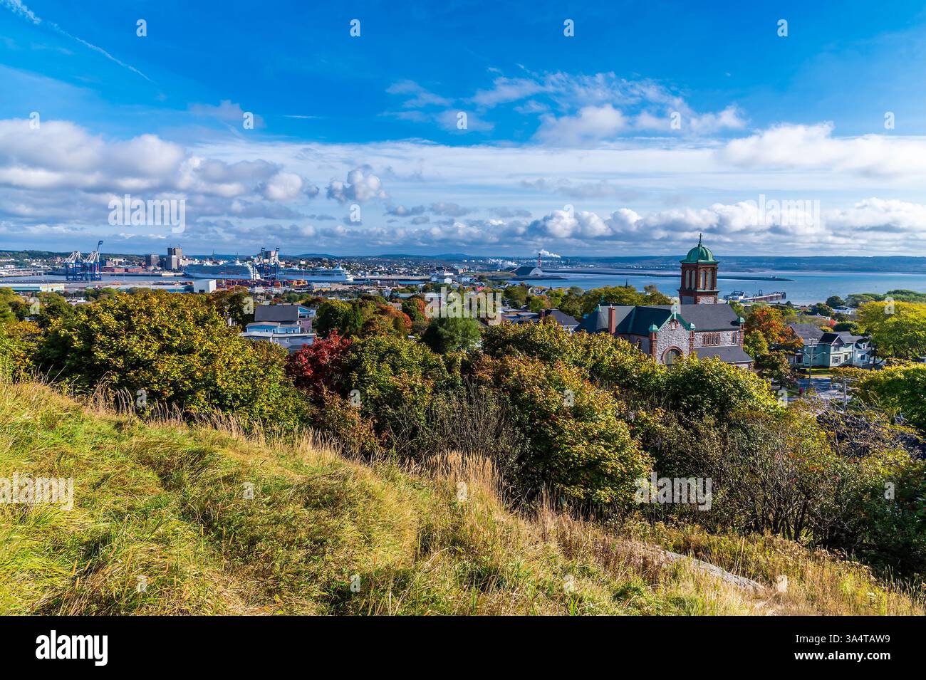 An aerial view from Fort Howe along the shoreline at Saint John, New ...