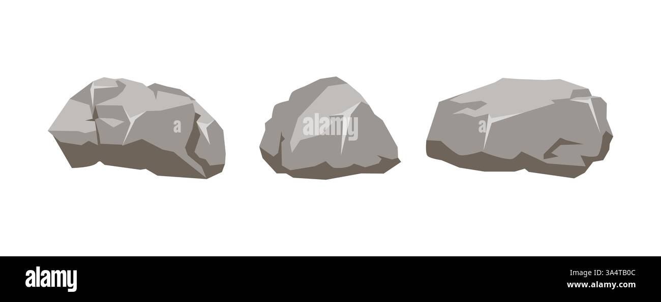 Collection of large stones isolated on white background. Vector ...