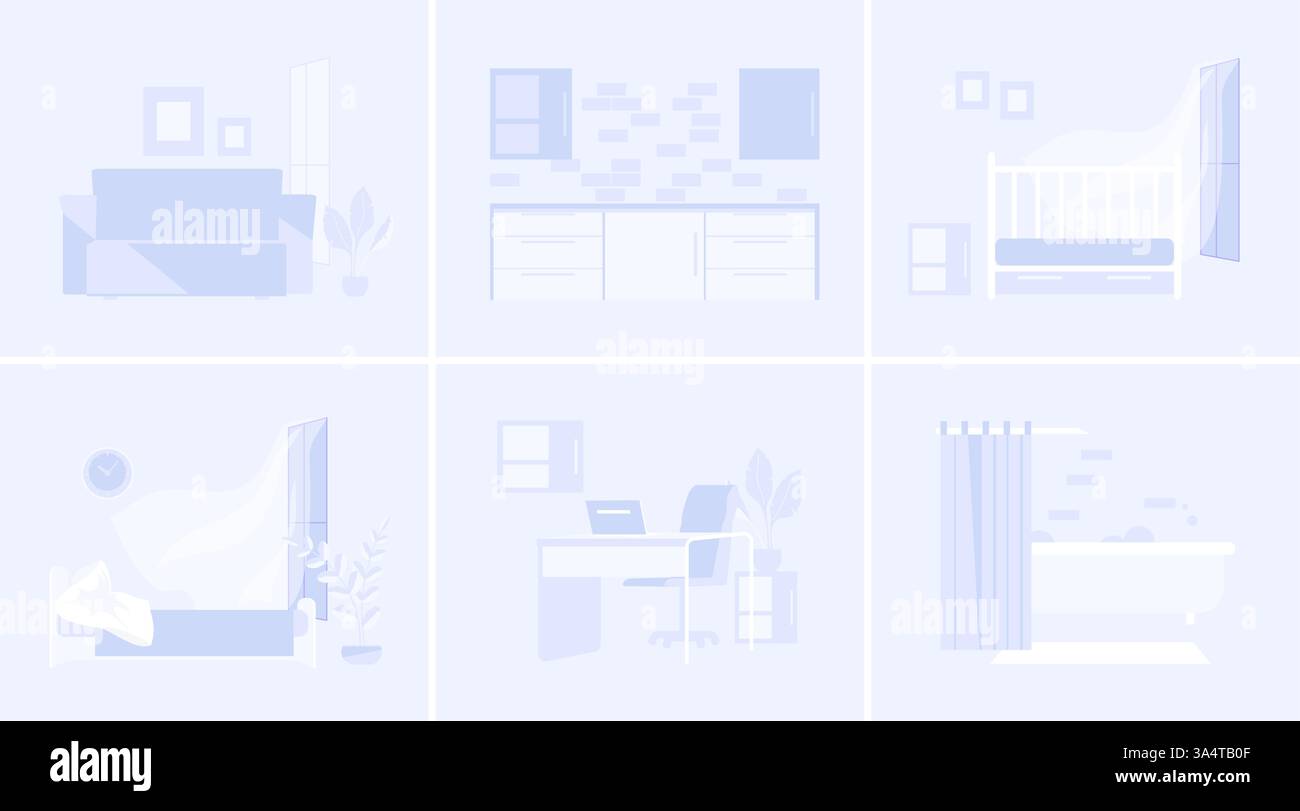 Collection of interior backgrounds for design. Living room, kitchen ...