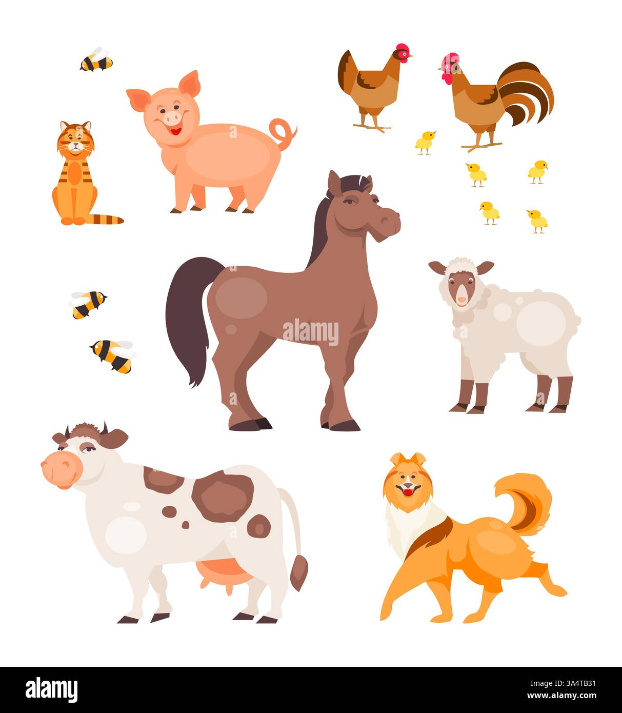 Cartoon farm animals isolated on white background. Vector illustration ...