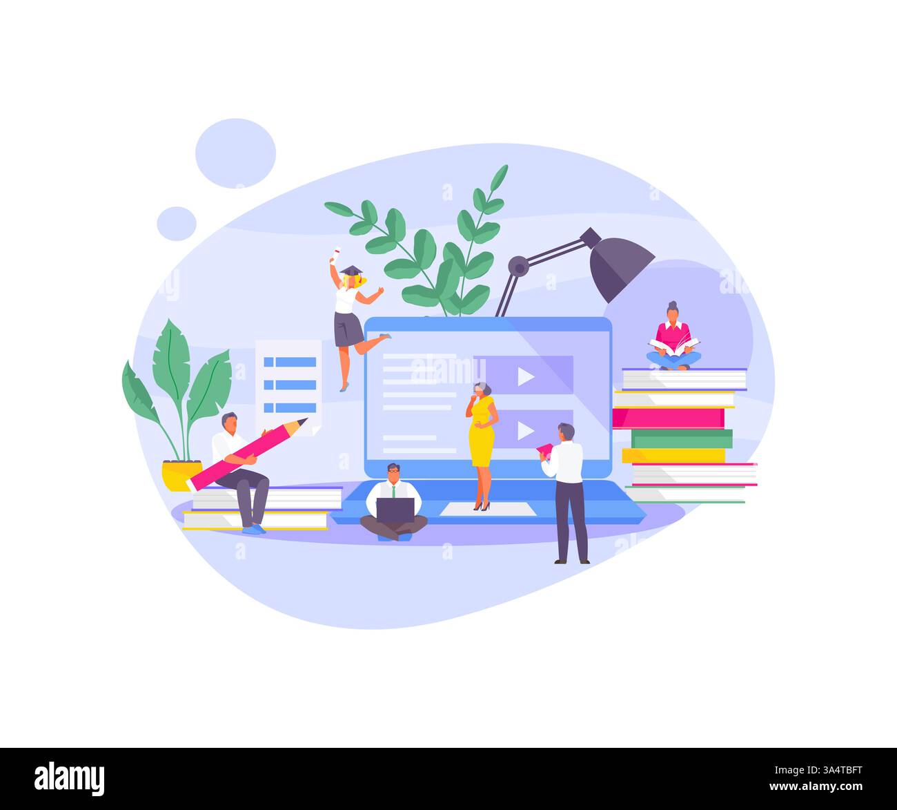 Group of people studying with the help of online technology. The concept of online education ...