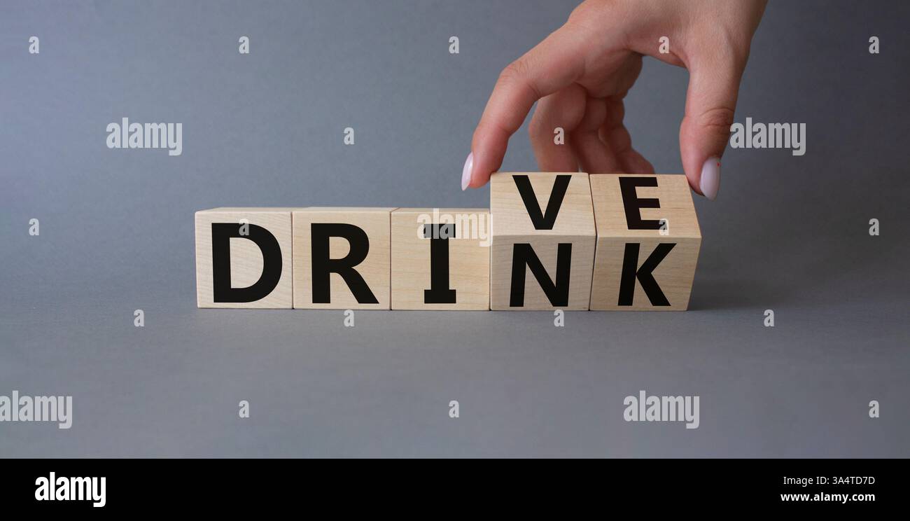 Drive vs drink symbol. Hand turns a cube and changes the word drink to ...