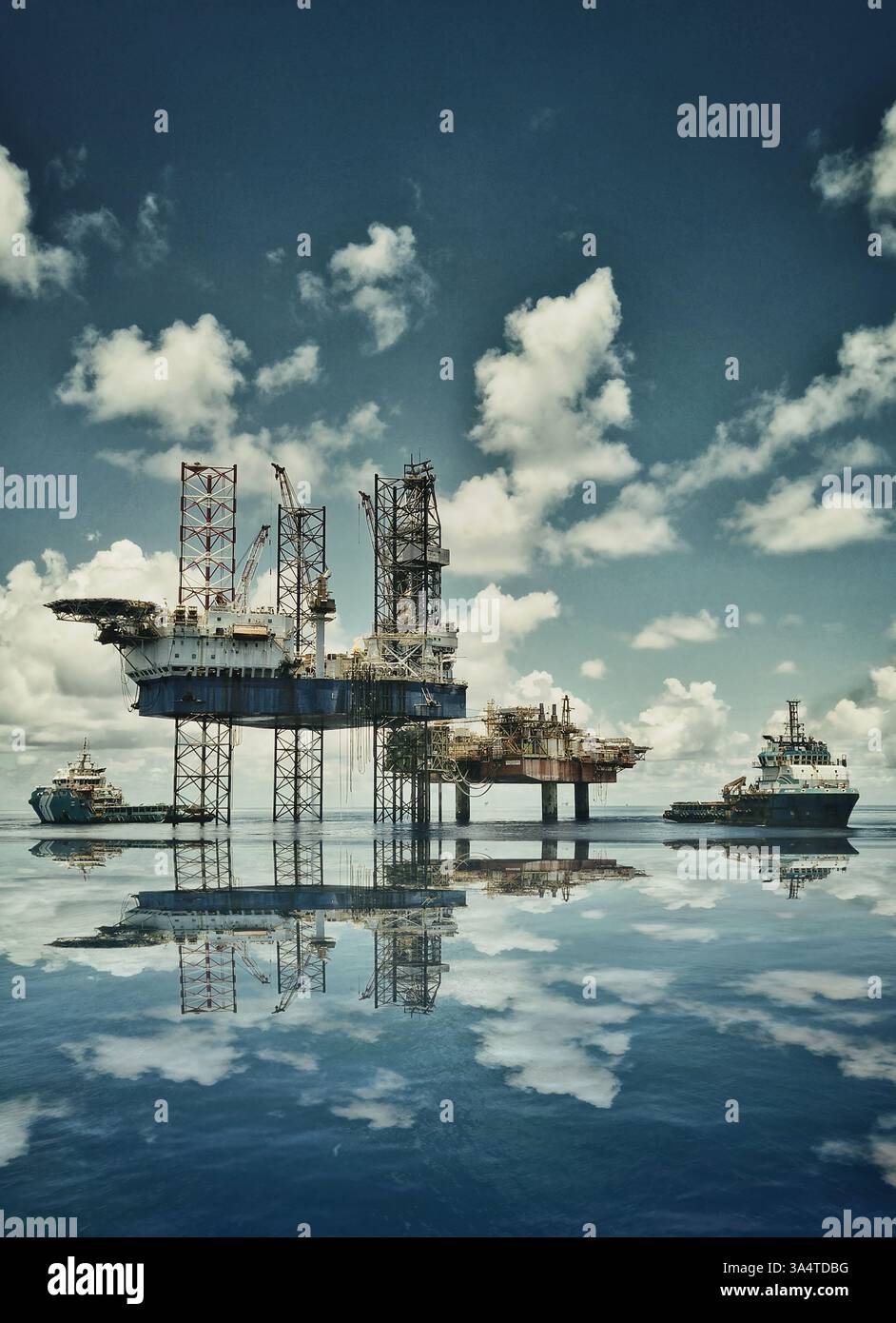 jack up platform at south china sea with beautiful cloudy sky and ...