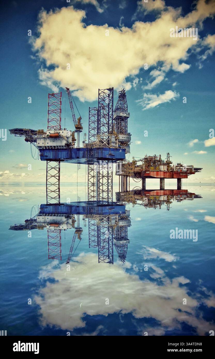 jack up platform at south china sea with beautiful cloudy sky and ...