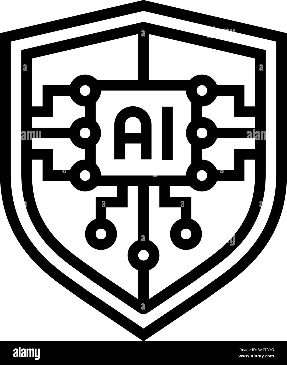 security shield with ai deep learning line icon vector illustration ...