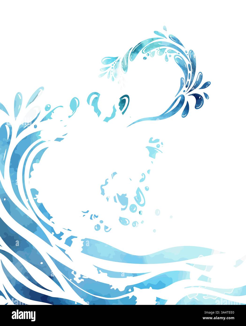 Blue watercolor river ocean wave layer background. hand drawn. Not AI ...