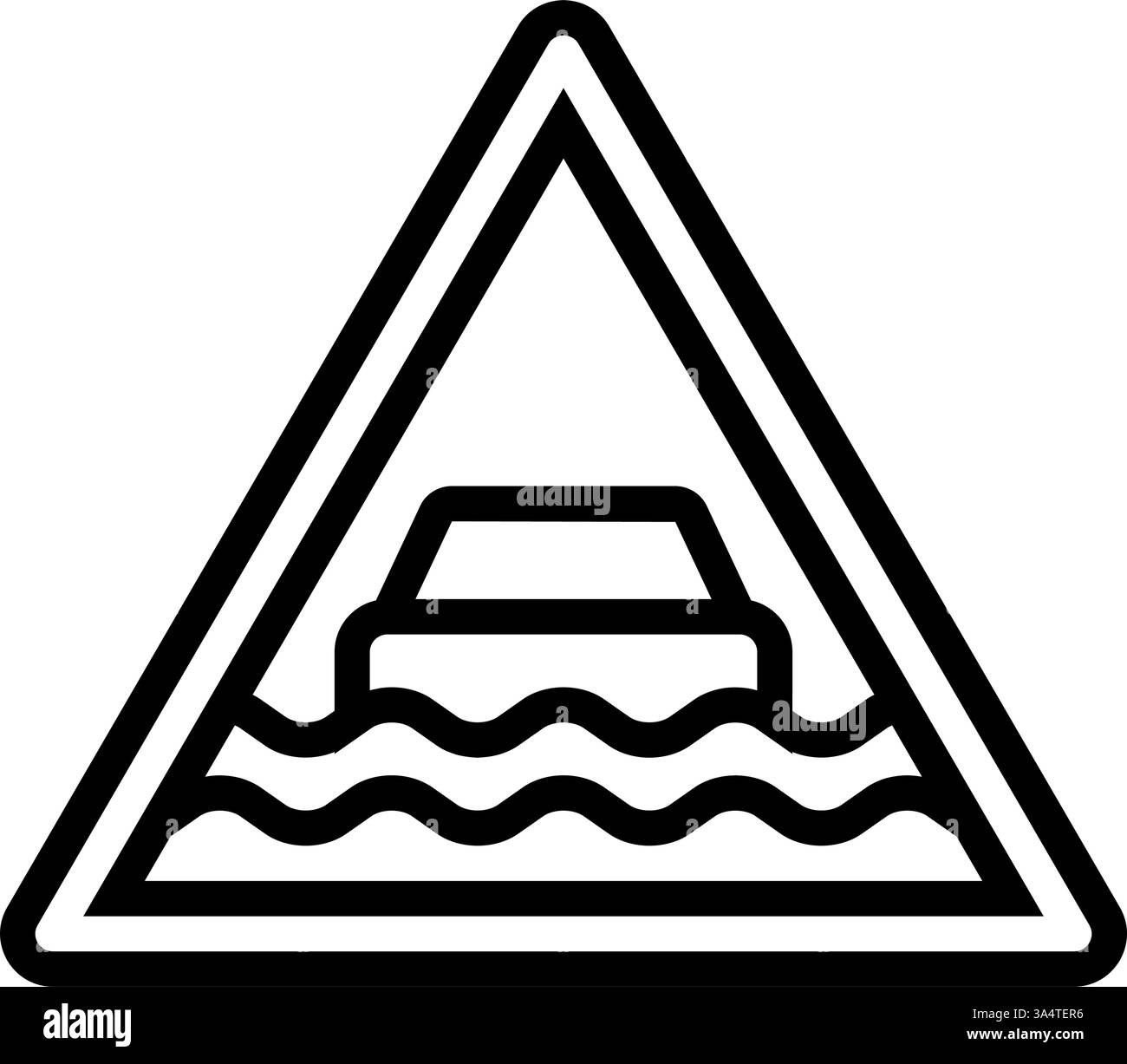 heavy rain flooding car driving obstacles line icon vector illustration ...