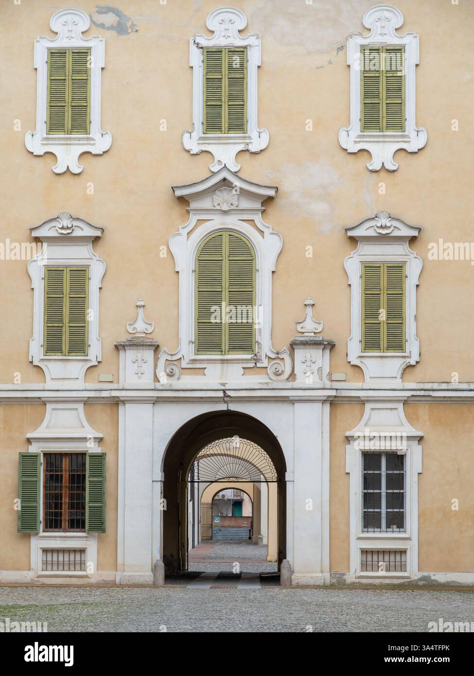 Colorno, Italy March 1st 2025 Architectural details of the facade of ...