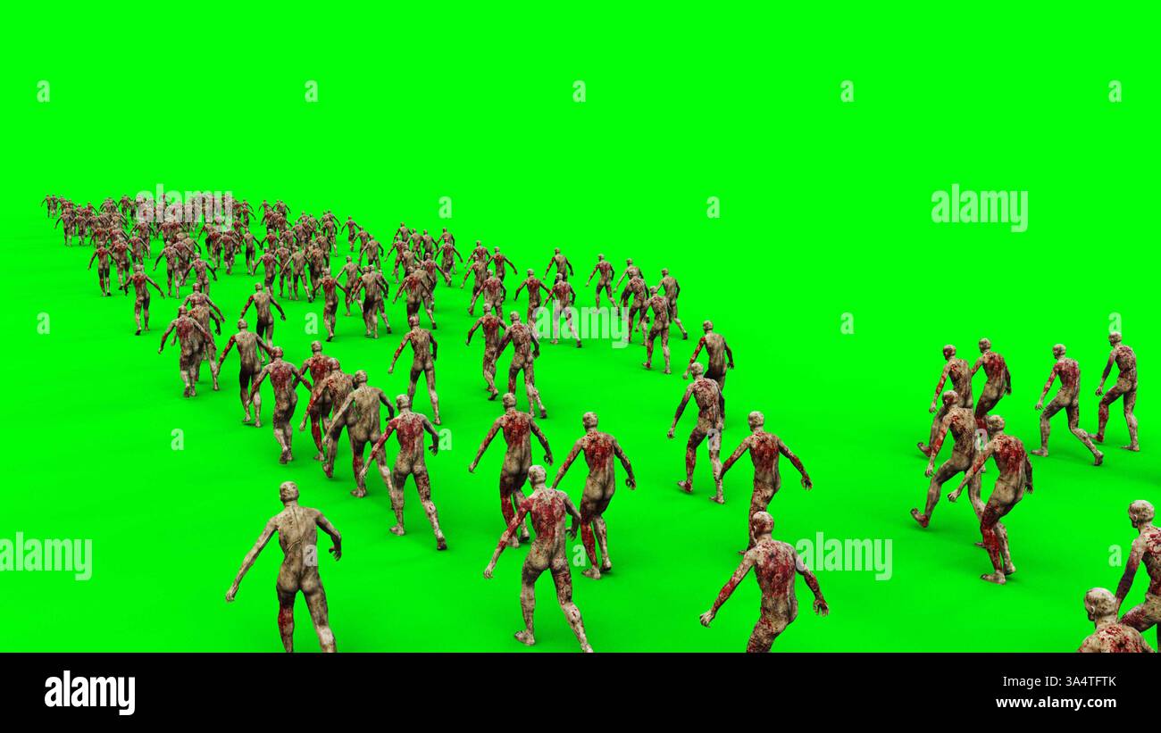 a crowd of walking zombies. green screen. Apocalyptic concept. 3d ...