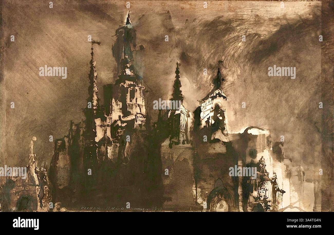 Victor Hugo - Fantastic Castle at Twilight - 1857 Stock Photo - Alamy