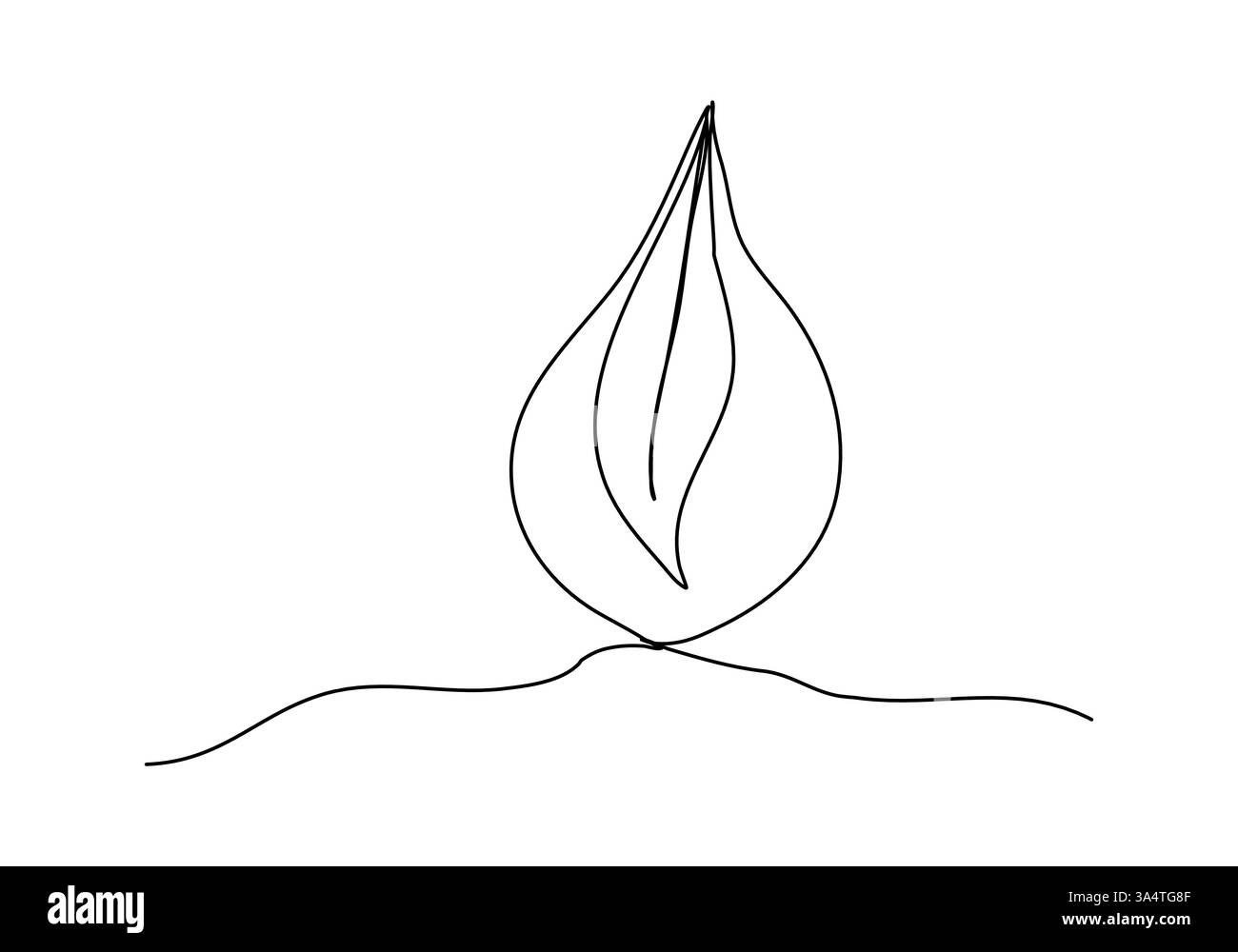 Drop of water with a sprout inside it. One line drawing, vector ...