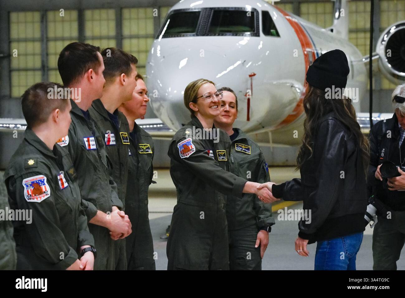 Department of Homeland Security (DHS) Secretary Kristi Noem visits with ...