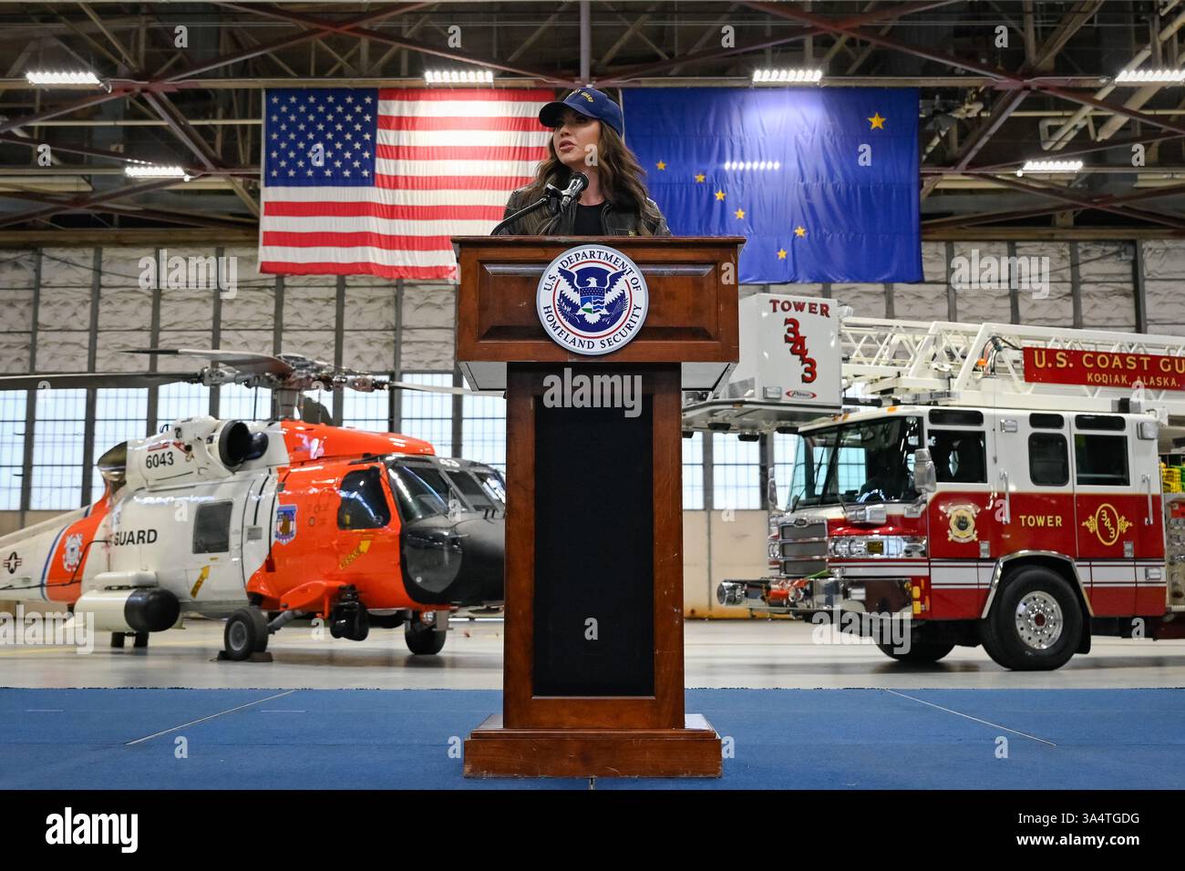 Department of Homeland Security (DHS) Secretary Kristi Noem visits with ...