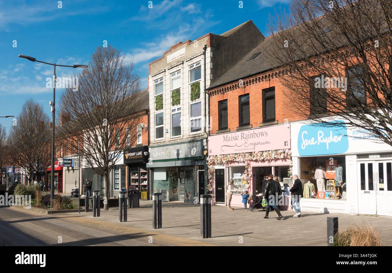 People walking in Ashington town centre, Northumberland, England, UK ...
