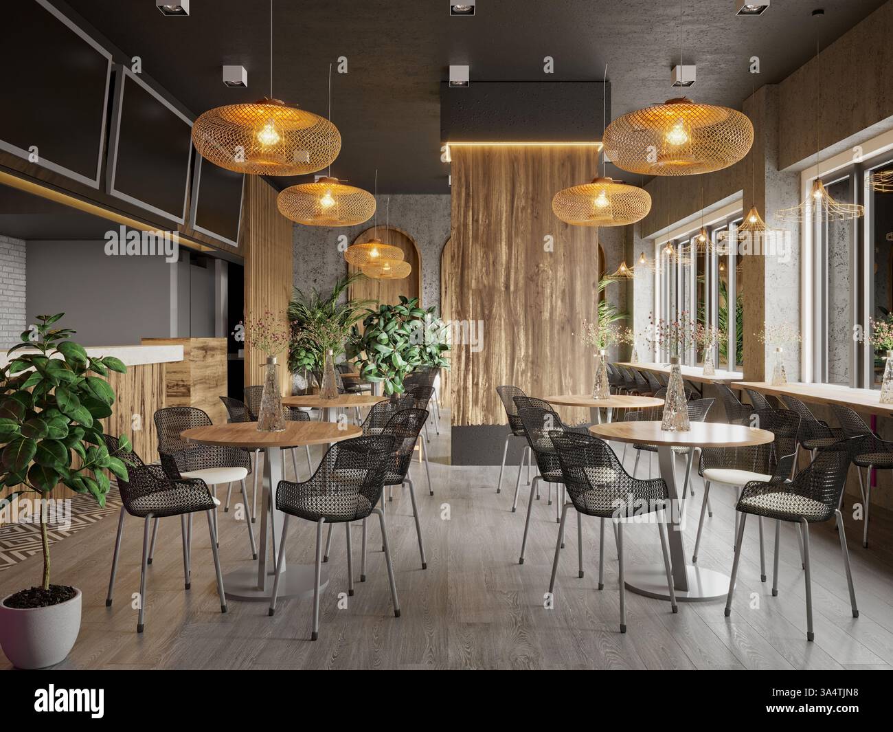 3d render of restaurant cafe interior Stock Photo - Alamy