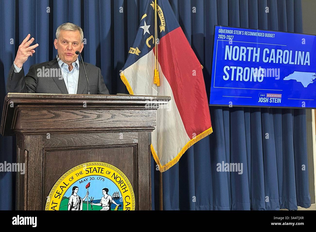 North Carolina Democratic Gov. Josh Stein speaks about his two-year ...