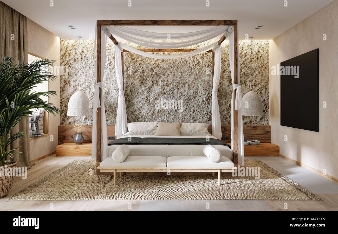 3D RENDER RESORT HOTEL ROOM Stock Photo - Alamy