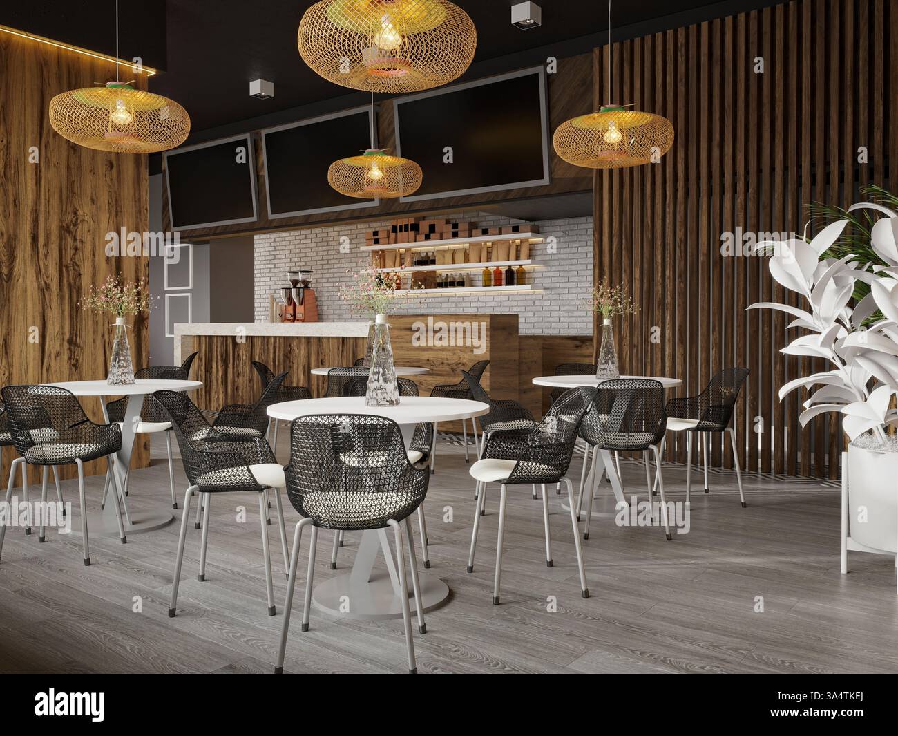 3d render of restaurant cafe interior Stock Photo - Alamy