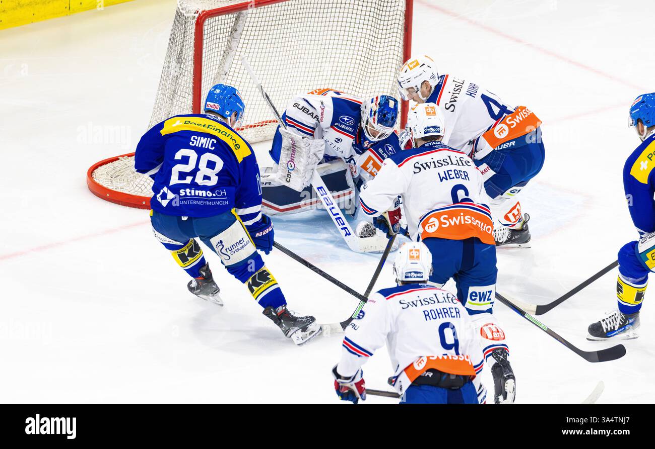 Kloten, Switzerland, 19th Mar 2025: After the shot from #28 Axel Simic ...