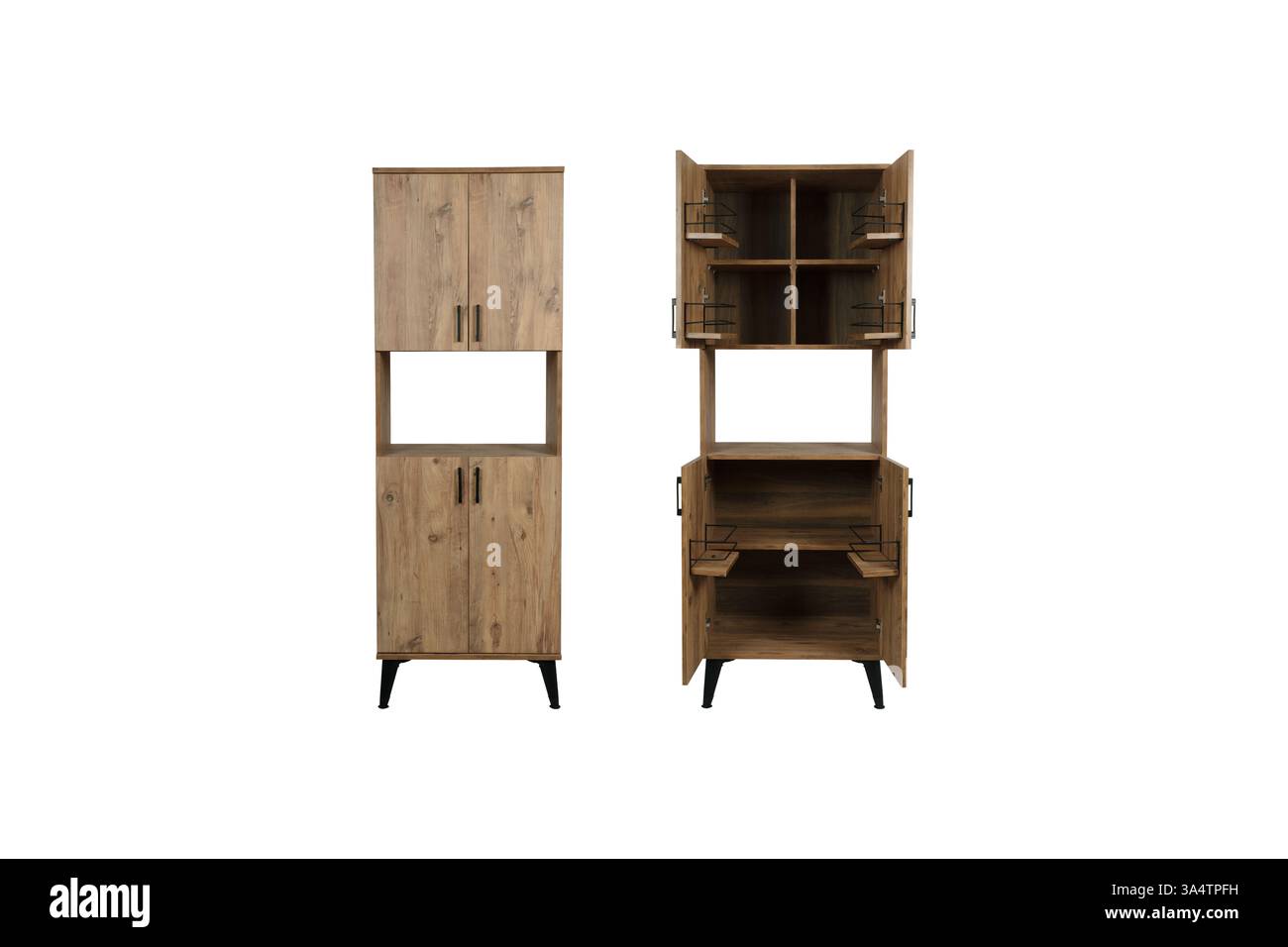 Modern Wooden Kitchen Cabinet Set with Open Shelving Rustic Oak Storage ...