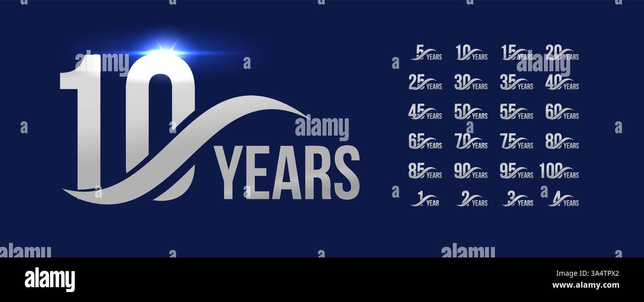 Silver anniversary emblem set with numbers representing different ...