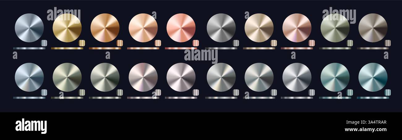 Realistic metallic gradient set with brushed textures in various shades ...