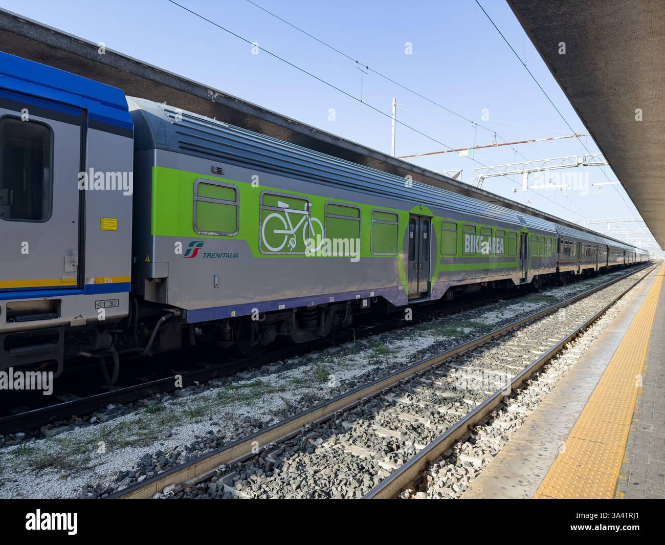 VENICE, ITALY - NOVEMBER 1, 2024: Train with bike area wagon at main ...