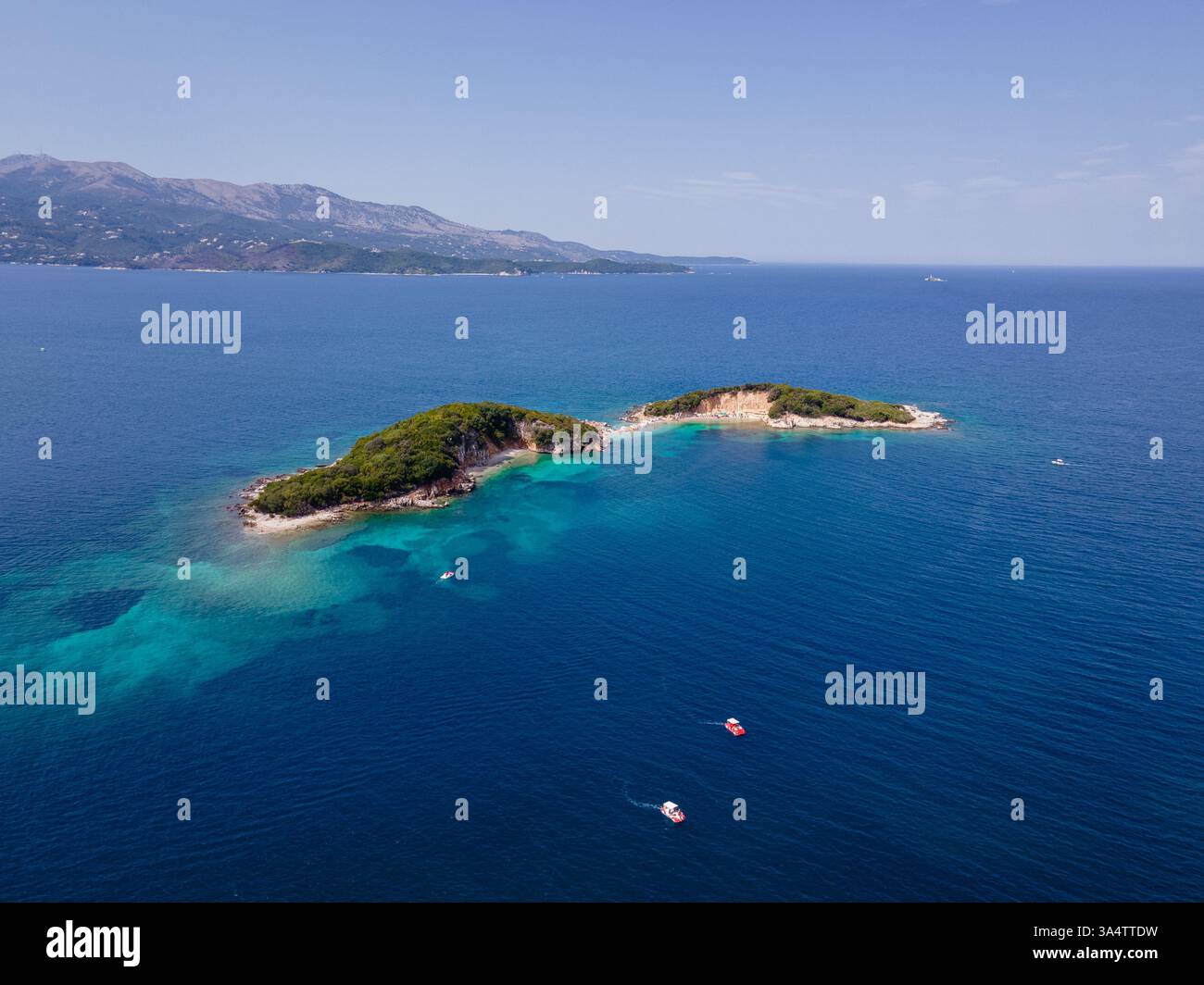 Panoramic view of Ksamil, Albanian Riviera. Ksamil islands are located ...