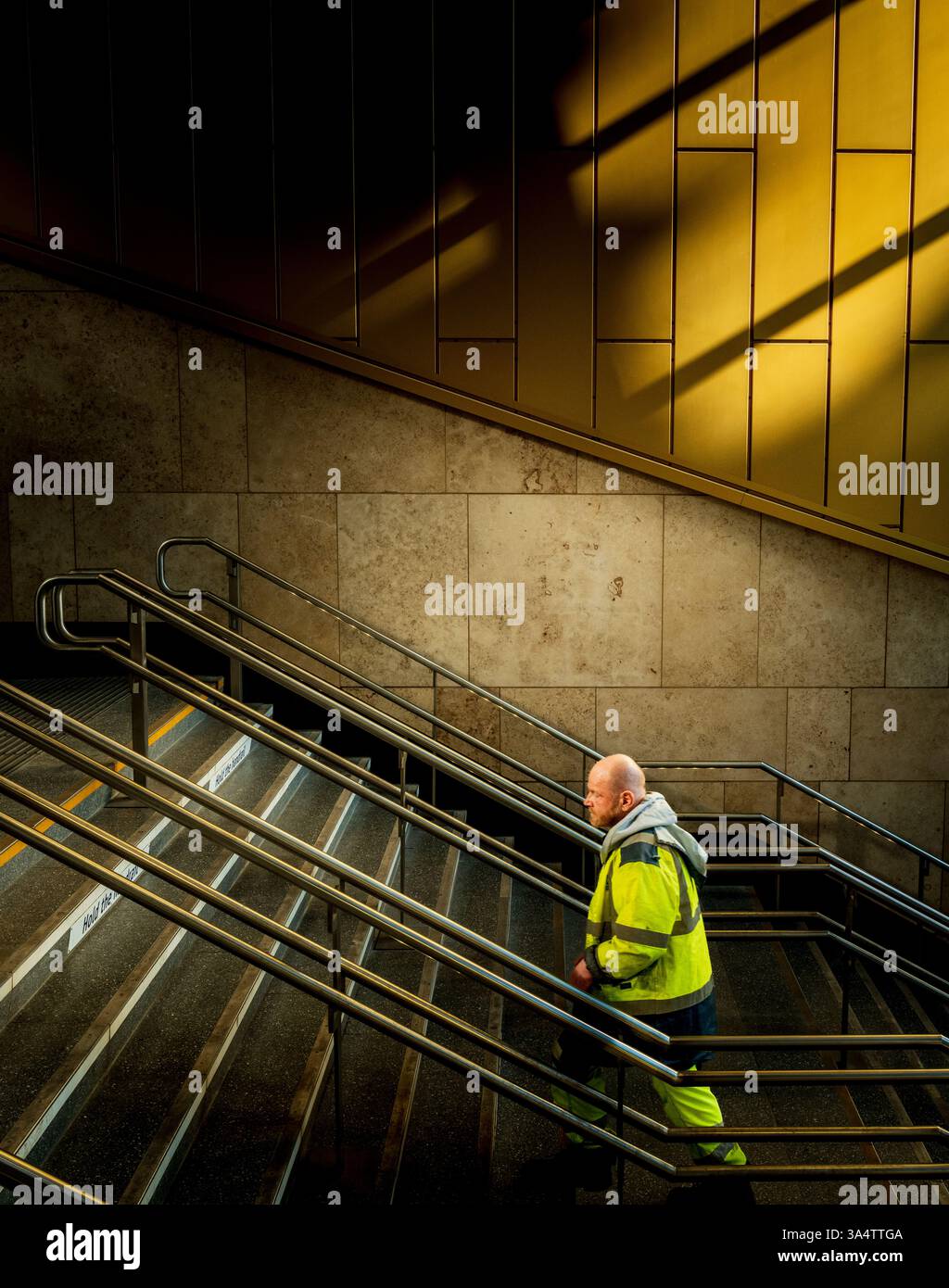 Climbing the stairs at Glasgow Queen Street station, Glasgow, Scotland ...