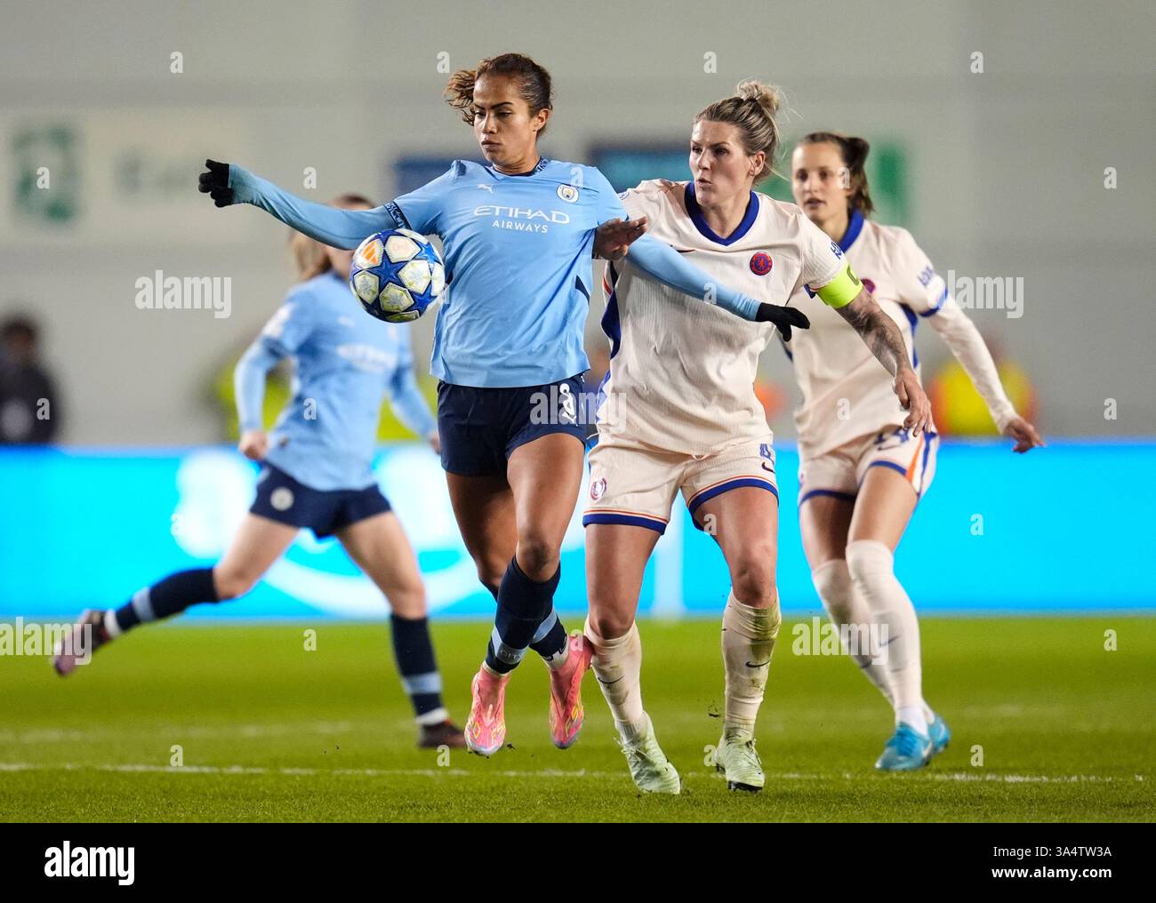 Manchester City's Mary Fowler (left) and Chelsea's Millie Bright battle ...