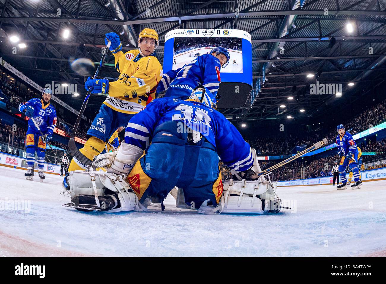 PostFinance top scorer Adam Tambellini (HC Davos) appears in front of ...
