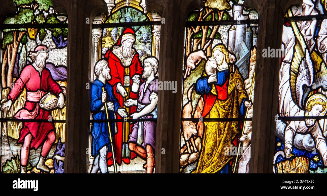 Beautiful stained glass windows depicting biblical scenes, featuring ...
