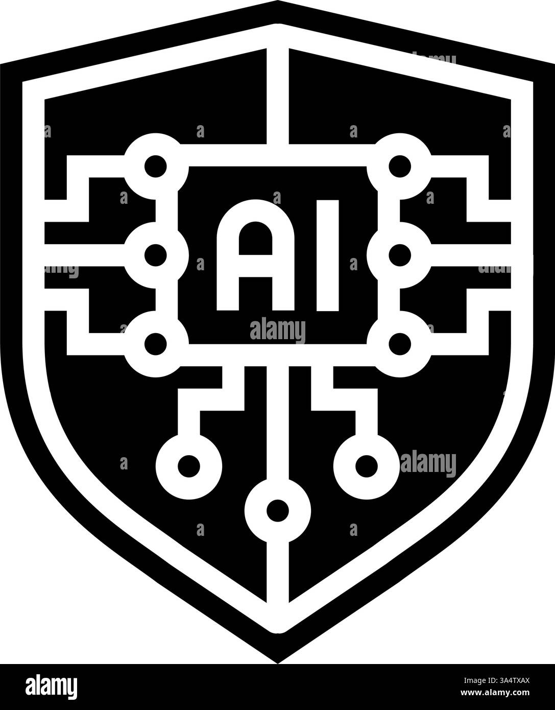 security shield with ai deep learning glyph icon vector illustration ...