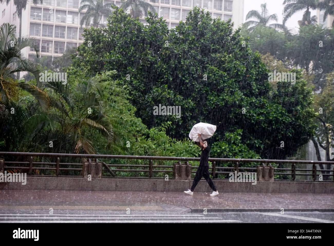After a hot and muggy day, pedestrians face a storm in the city of São ...