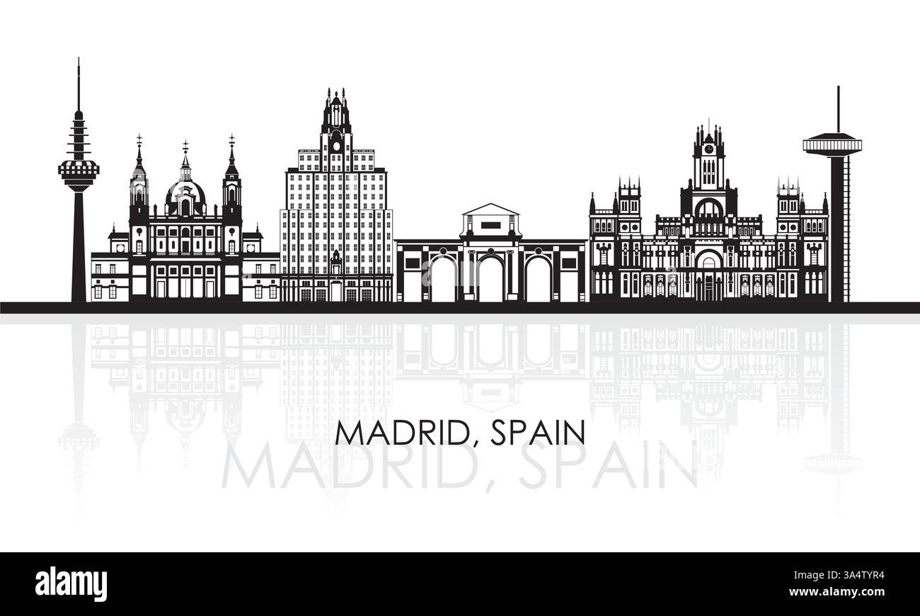 Silhouette Skyline panorama of city of Madrid, Spain - vector illustration Stock Vector Image ...