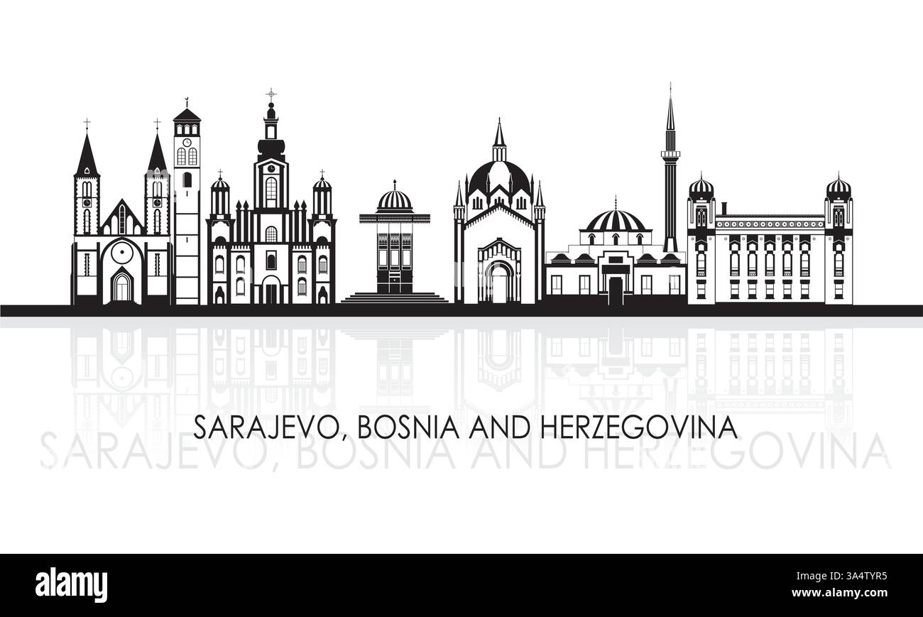Silhouette Skyline panorama of City of Sarajevo, Bosnia And Herzegovina ...