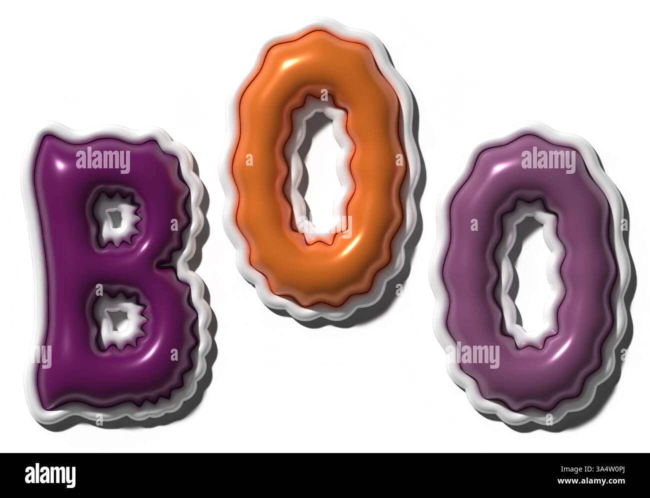 Boo lettering with shiny smooth surface, 3D rendering illustration ...