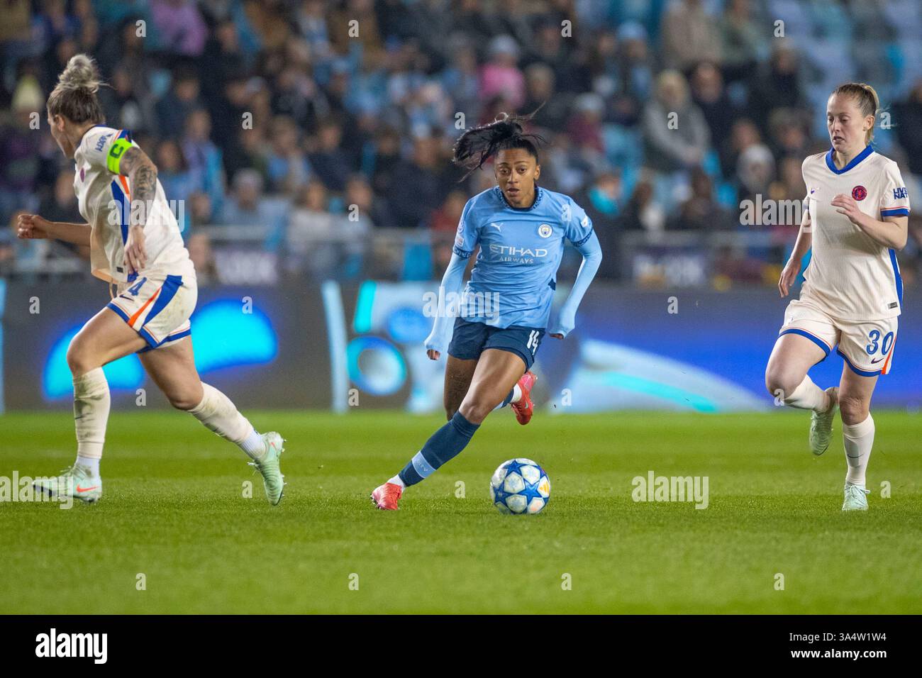 Kerolin Nicoli #14 of Manchester City W.F.C. in action during the UEFA ...