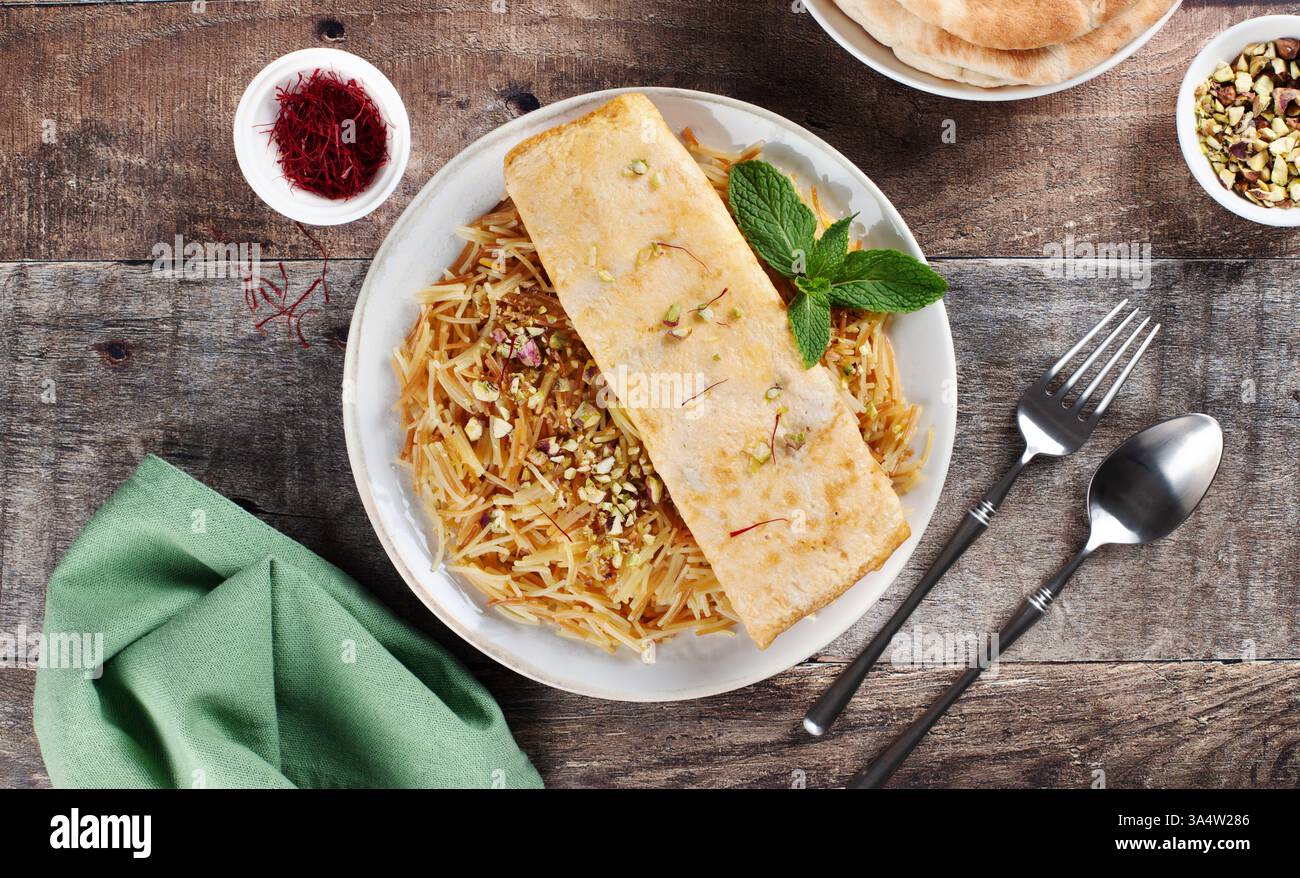Balaleet - traditional Arabic breakfast. Sweet vermicelli with saffron ...