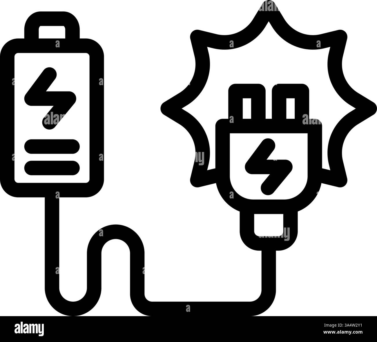 Icon Line Sun energy charging battery. Renewable energy, ecology and ...