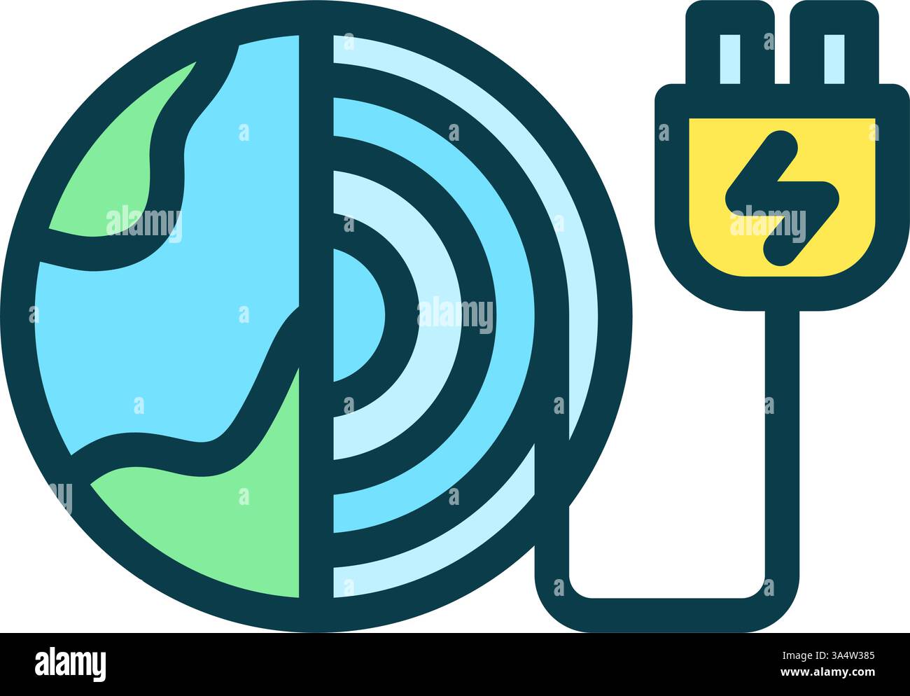 Icon Line Colored geothermal and soil energy plug charging. Renewable ...