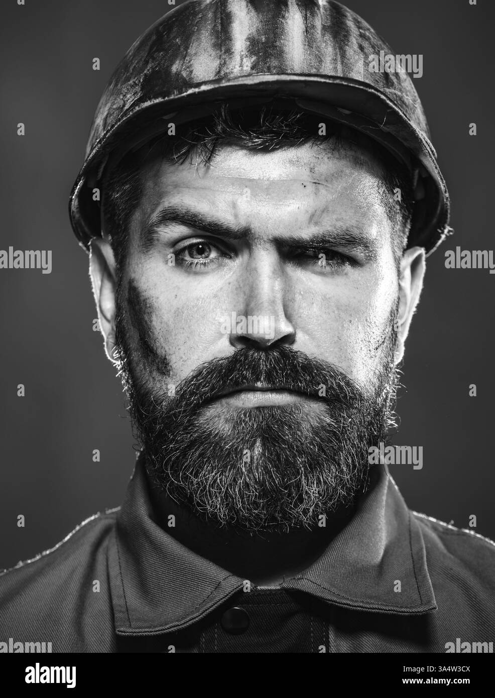 Man working in construction industry Black and White Stock Photos ...